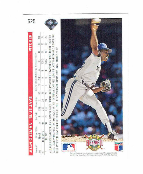 Juan Guzman Toronto Blue Jays Pitcher #625 Upper Deck 1992 #Baseball ...