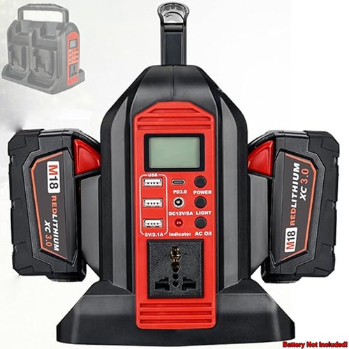 350W Portable Inverter Power Station for Milwaukee 18V Battery To AC ...