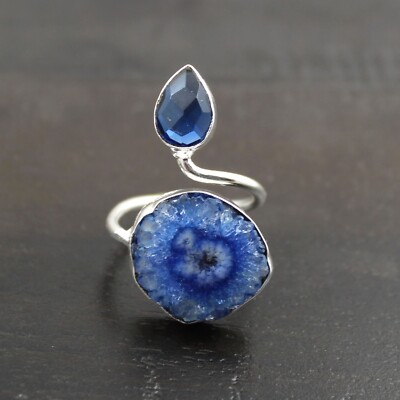 Natural Blue Solar Quartz Iolite Quartz Silver Plated Rings Gifts For ...