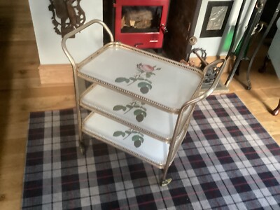 Vintage 3 Tier Gold Colour flower cocktail Drinks, Hostess Tea Trolley ...