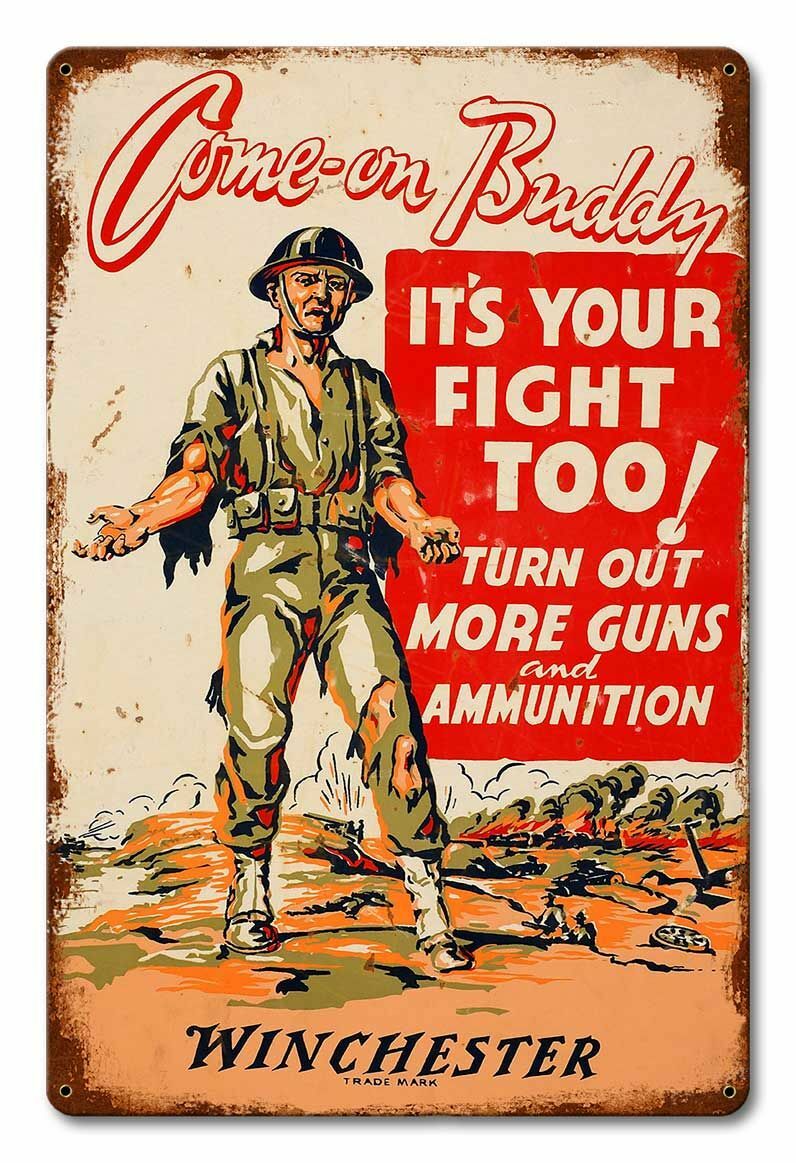 WINCHESTER GUNS AMMO SOLDIER WAR 18" HEAVY DUTY USA MADE METAL AGED ADV ...