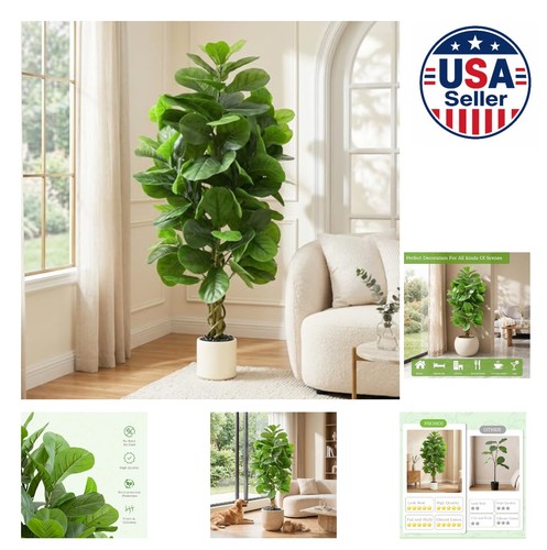 Faux Fiddle Leaf Fig Tree 5FT Artificial Plant Indoor Silk with White ...