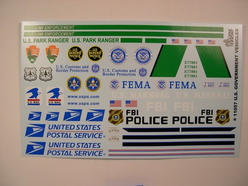 GOFER RACING U.S. GOVERNMENT VEHICLES DECALS #11057 1:24 and 1:25 SCALE ...