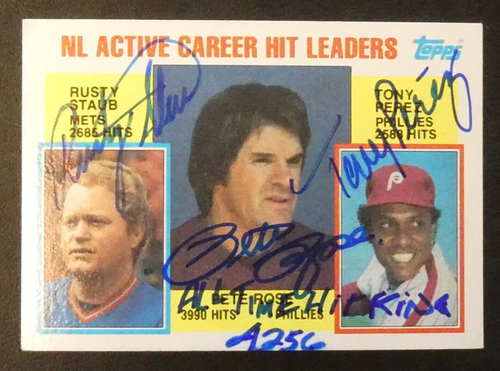 Pete Rose Rusty Staub Tony Perez Signed Autograph 1984 Topps #702 Hit ...