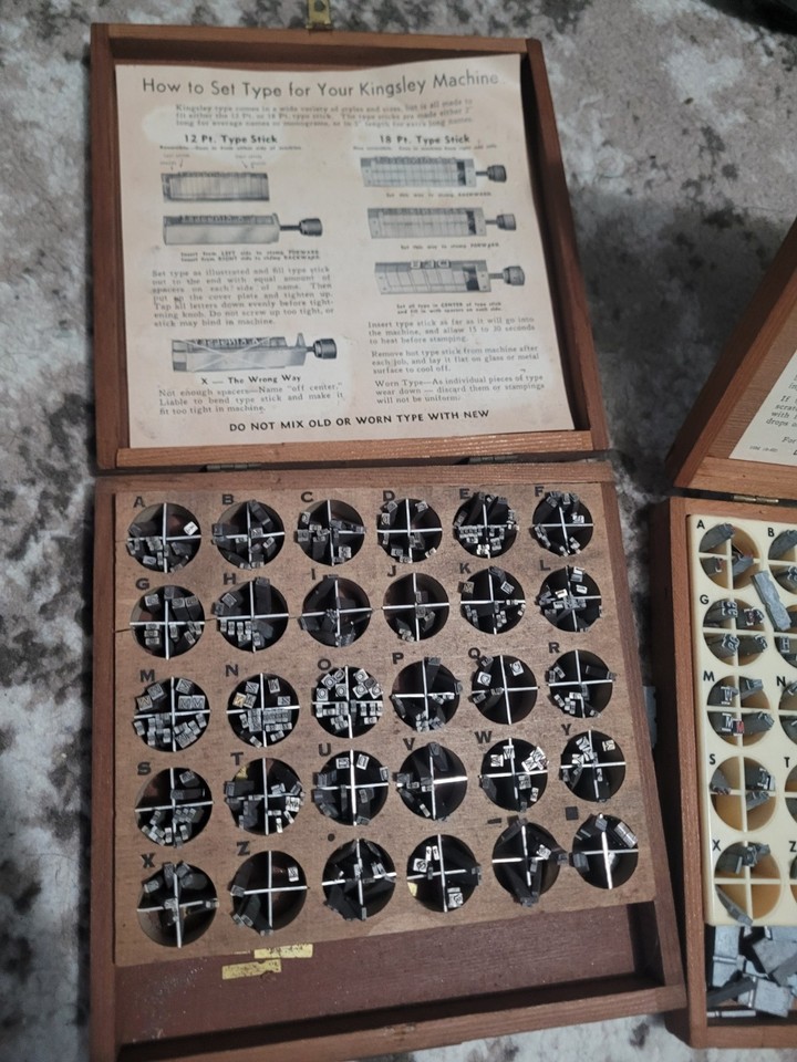 Kingsley Machine Co Letter Type Font Set Hot Foil VINTAGE WOOD BOXES | eBay
