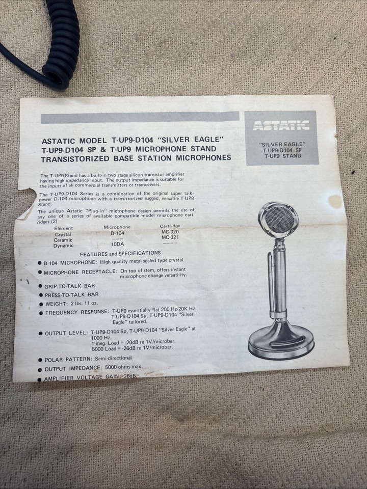 RARE ASTATIC SILVER EAGLE D104 MICROPHONE in BOX Model T-UP9-D104 5-Pin | eBay