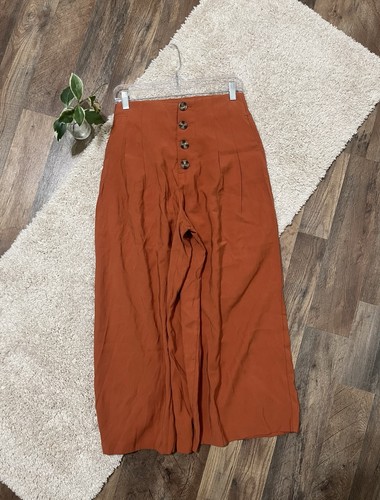 ZARA TRF Collection M Orange Pleated High-Rise Cropped Culotte Wide Leg ...