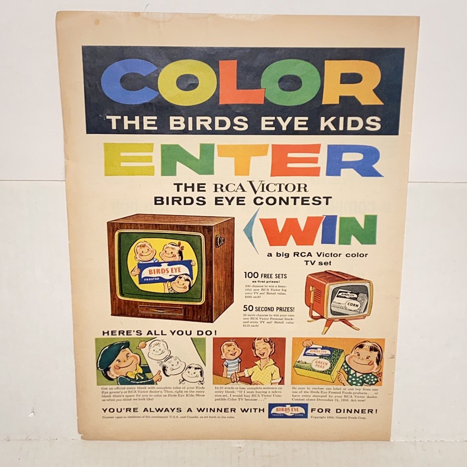 Vintage 1956 Birds Eye Frozen Foods & RCA Victor TV Full Color Magazine ...