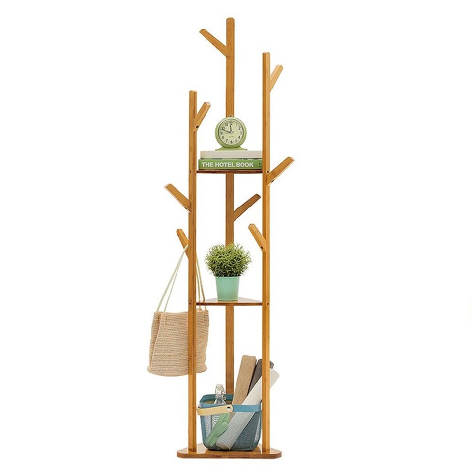 Wooden Tree Clothes Stand Coat Rack Corner Rail Handbag Hat Hanger ...