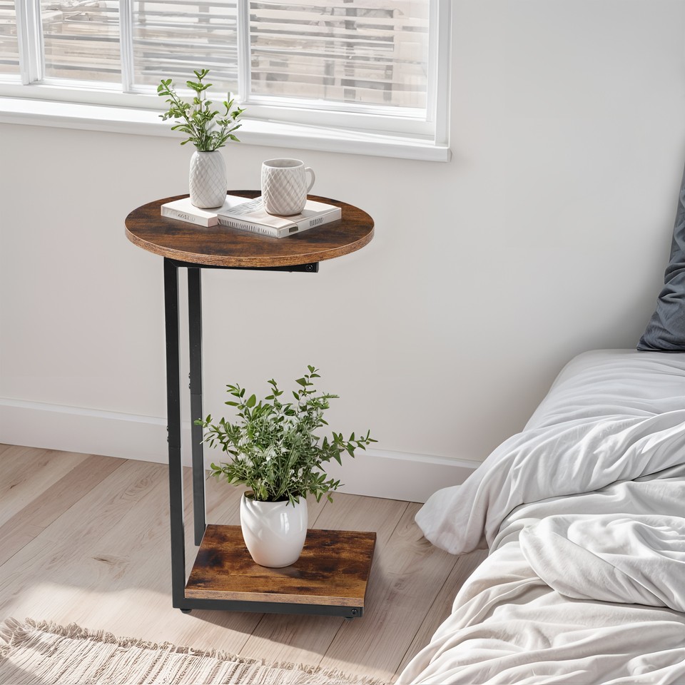 Round C Shaped End Table Living Room Side Table for Couch Slide Under ...