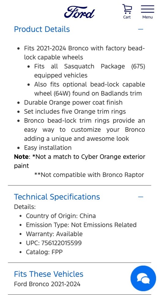 2021-2024 Ford BRONCO Bead-Lock Trim Ring Kit Orange | M-1021K-BLO ...