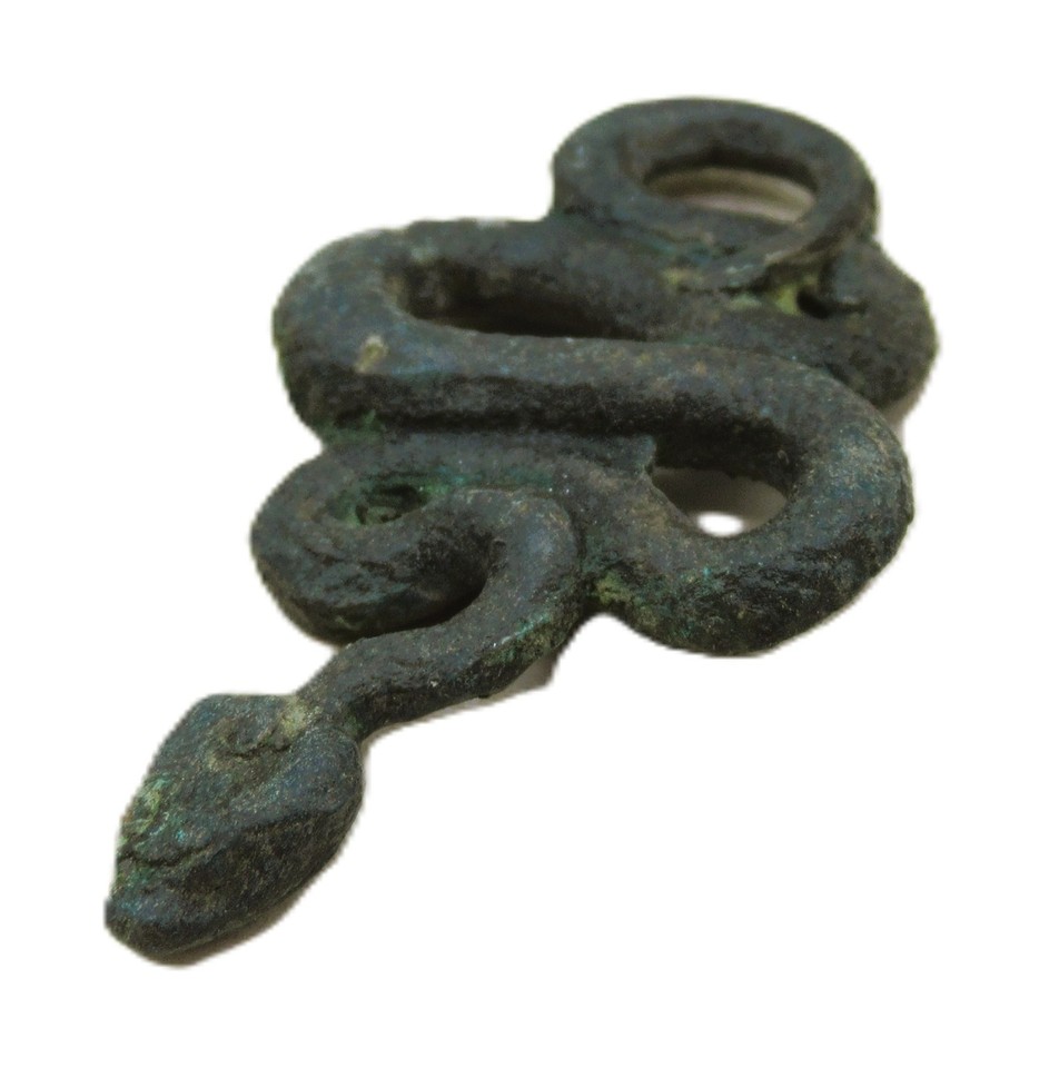 ANCIENT VIKING BRONZE PROTECTIVE ORNAMENT FIGURINE OF A COILED SERPENT ...