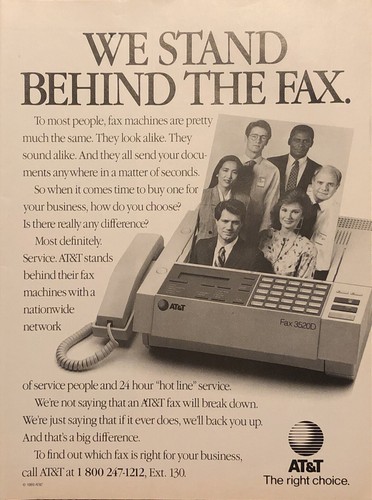 1989 AT&T Fax Machine 24 Hour Service PRINT AD We Stand Behind The Fax ...