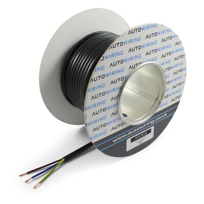 3 Core Flex Black PVC Flexible Cable 1.0mm2 10 Amp 3183Y Wire Mains ...