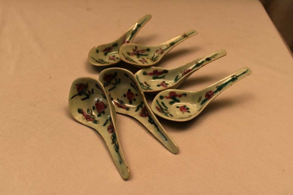 Antique Chinese Porcelain Spoon Famille Rose Hand-Painted Soup Spoon ...