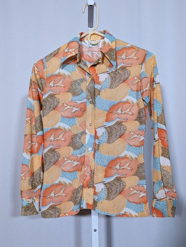 Vintage 70s Trippy Abstract Bird Tiger Multicolor Print Disco Mod Shirt ...