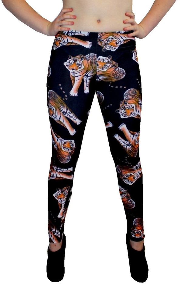 LADIES WILD TIGER ANIMAL PRINTED LEGGINGS GOTH PUNK EMO GOTHIC | eBay