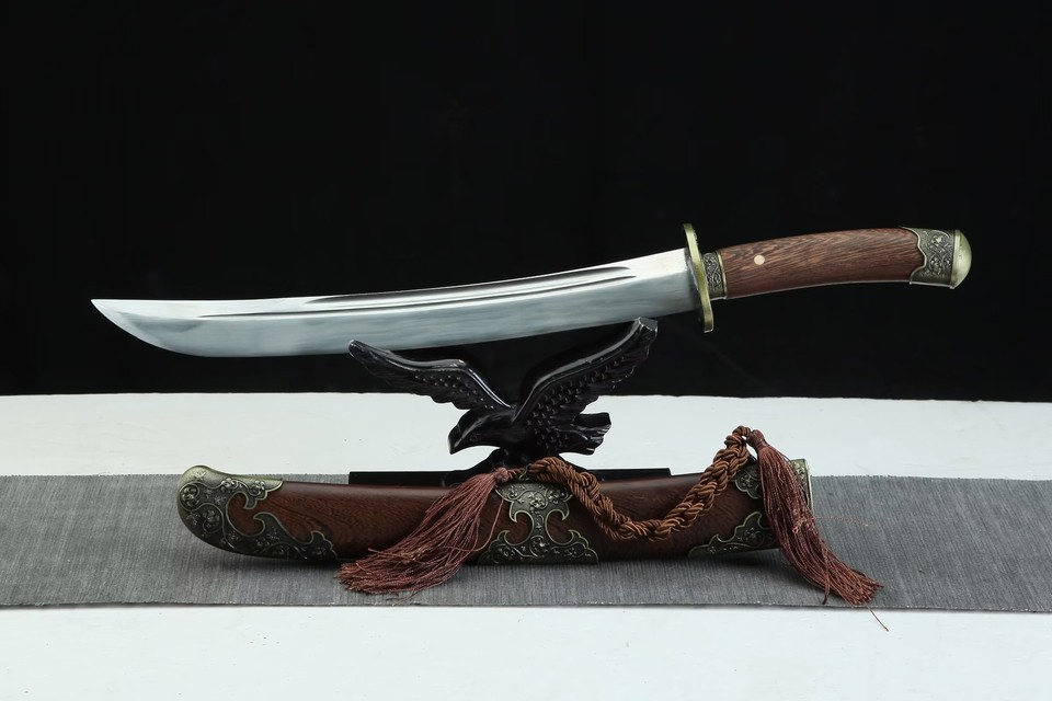 20''Chinese Qing Dynasty DAO Damascus Steel Rosewood Self-defence Short ...