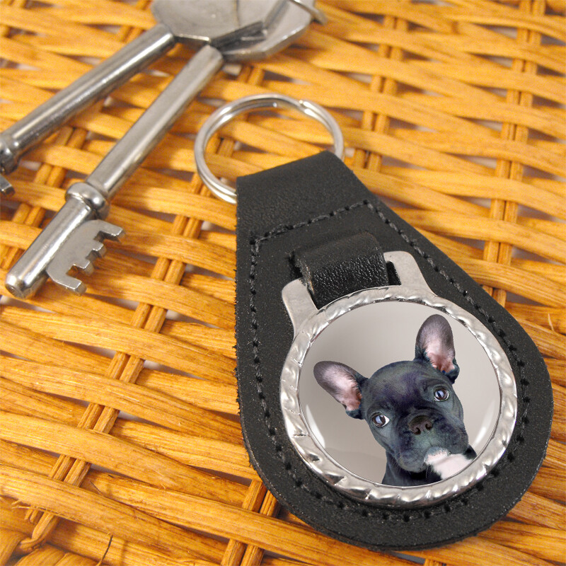 Blue French Bulldog Leather Key Fob | eBay