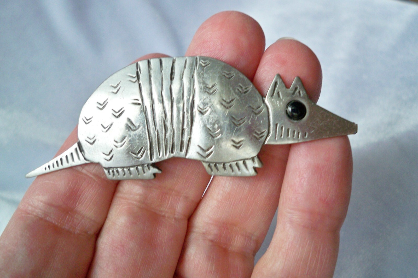 Vintage JJ Armadillo Pewter Brooch - Gem