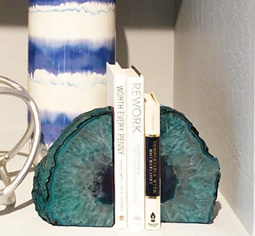 AMOYSTONE Crystal Bookends Decorative Agate Book Ends Holder Geode ...