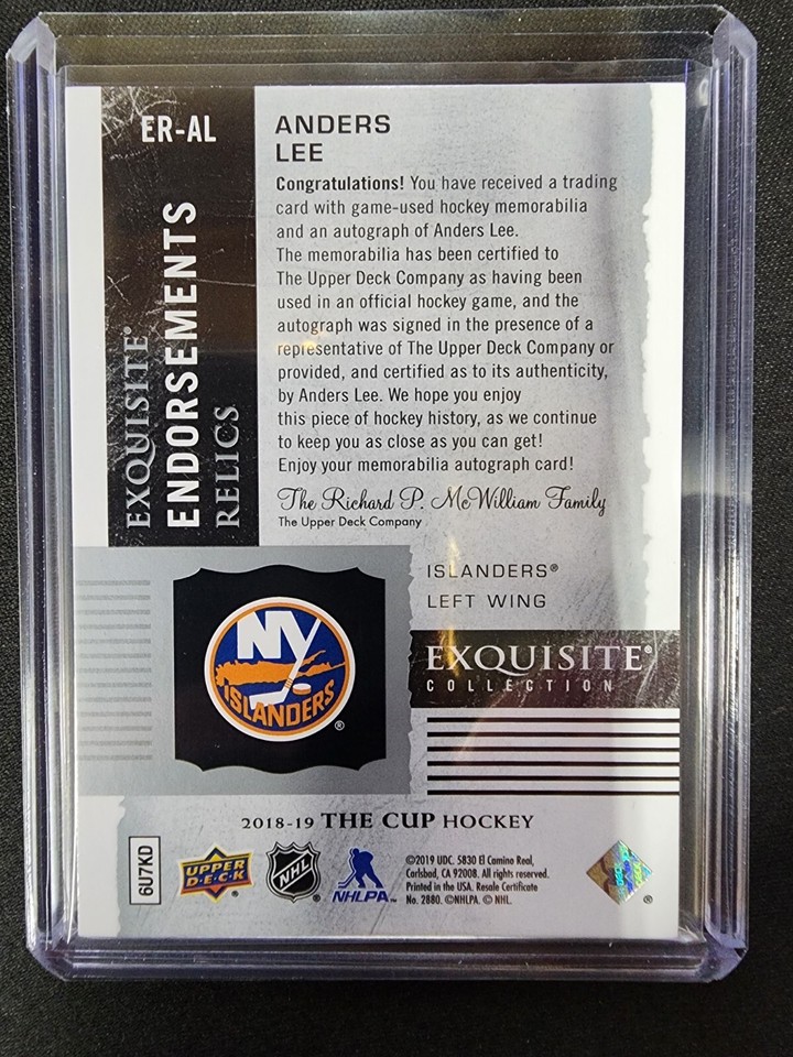 2018-19 UD THE CUP Exquisite Endorsements Relics ANDERS LEE 06/50 ER-AL ...