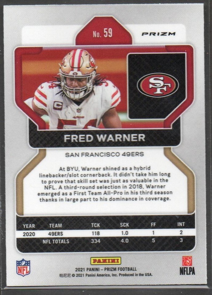 2021 Panini Prizm Silver Fred Warner Card #59 | eBay
