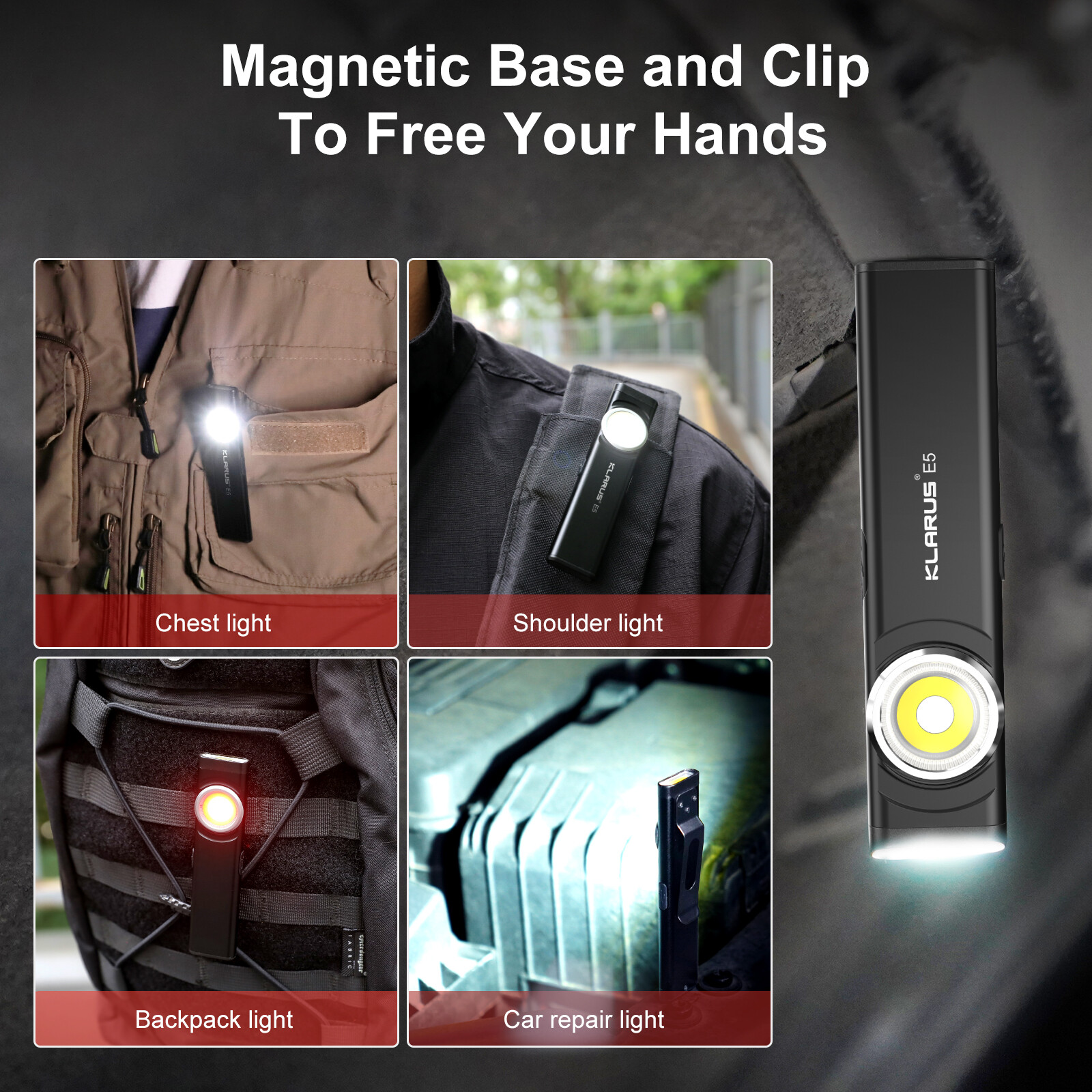 KLARUS E5 Flat EDC Torch Rechargeable COB Work Light 470LM Flashlight ...