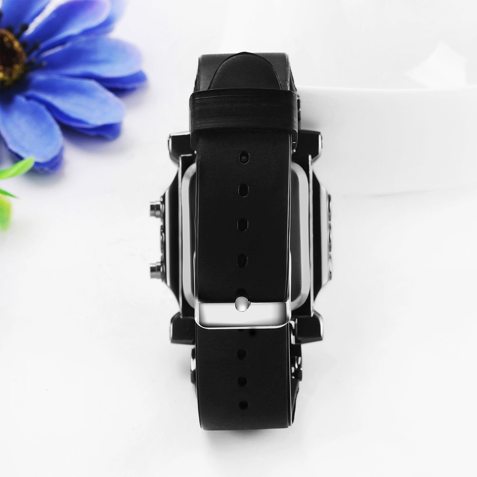 Men's Sports Digital Binary LED Display Calendar Watch Silicone Band ...