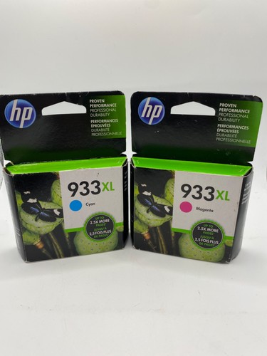 2-PACK Genuine OEM HP 933XL Colored Ink Cyan Magenta NEW Sealed 2019 ...