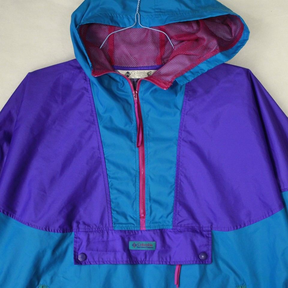COLUMBIA Vtg 90s Blue Purple Pink Colorblock Windbreaker JACKET Coat ...