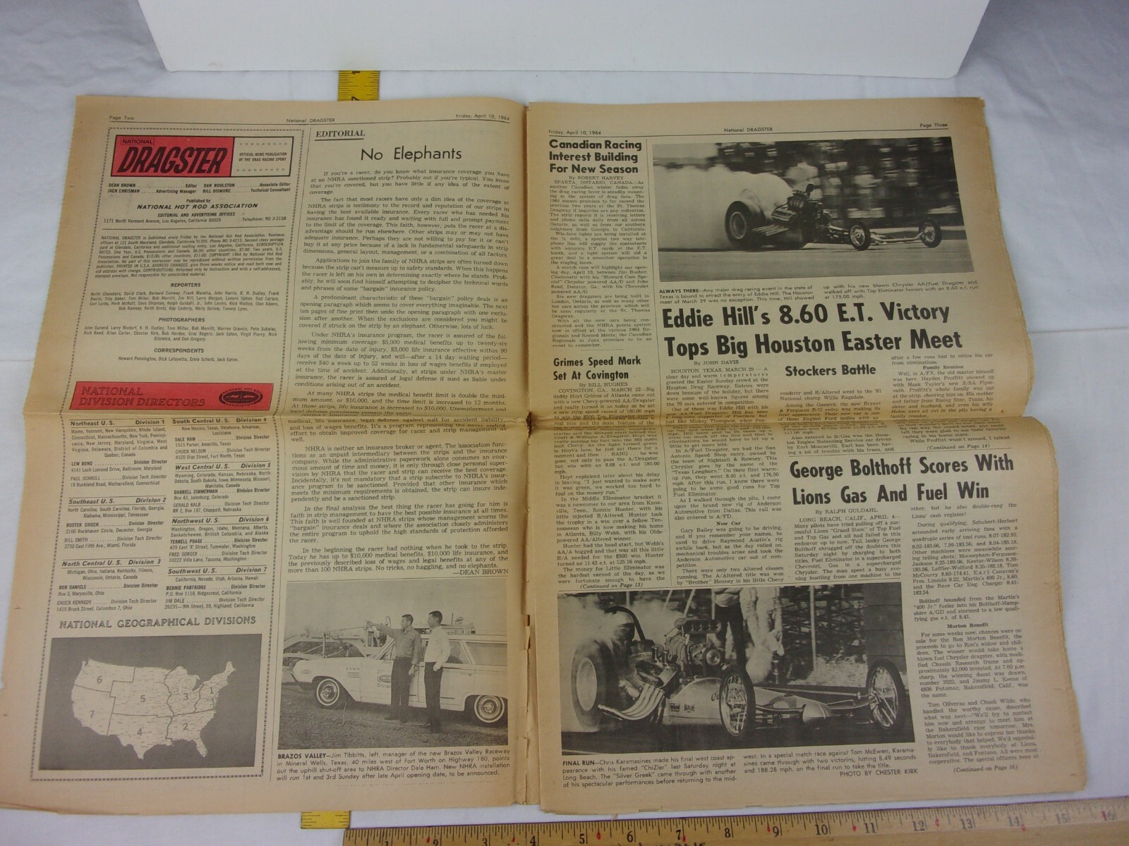 Jerry Baltes Emery Cook Bobby Vodnik National Dragster racing 4/10/1964 ...