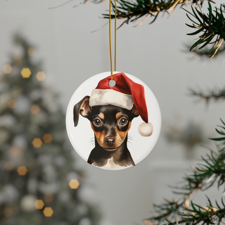 Hanging Ceramic Christmas Tree Ornament - Miniature Pinscher Puppy ...