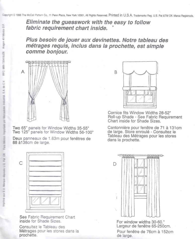 McCall's Roll Gathered Shade Long Curtains Panels Sewing Pattern Panel ...