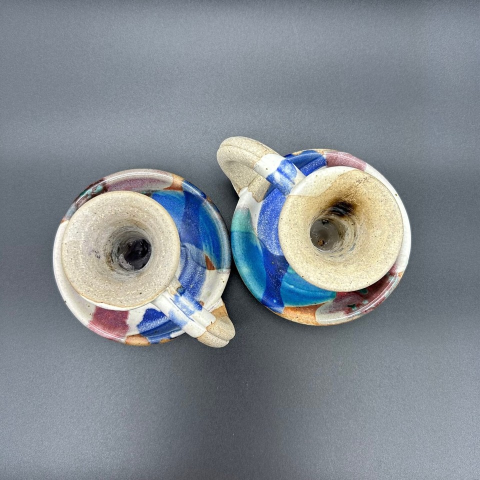 Klickitat Pottery Multi Colored Glaze Candlesticks Set of 2 by Ed ...