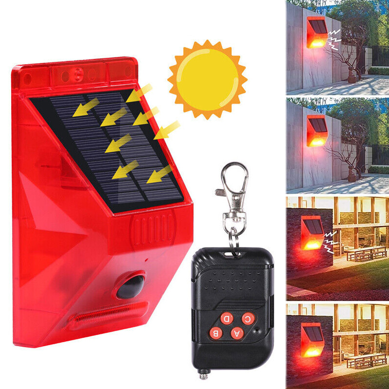 Motion Detector With Strobe Light Wireless LED Solar Burglar Alarm