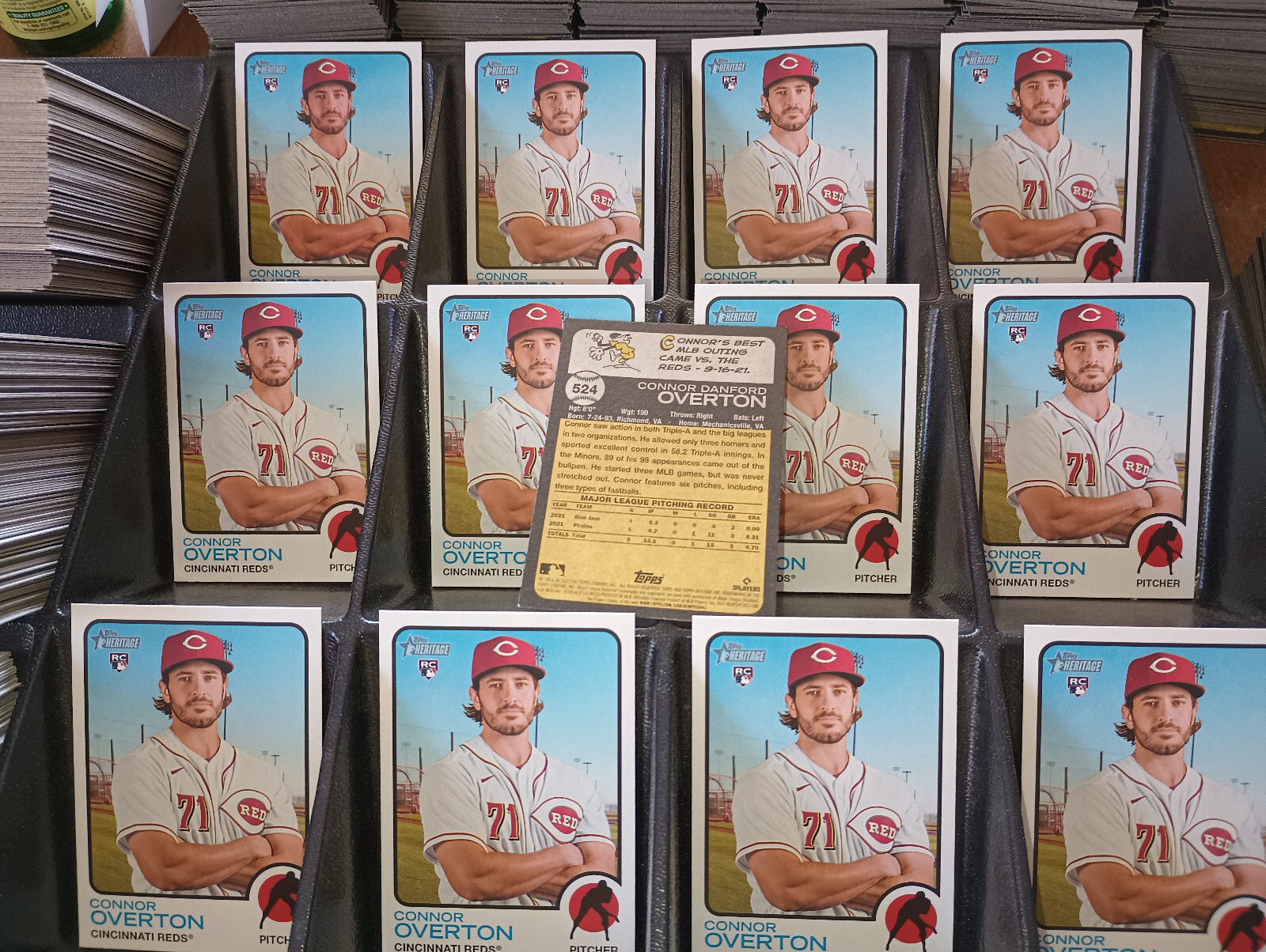 14 card lot 2022 Topps Heritage #524 Connor Overton RC Cincinnati Reds ...
