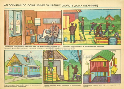 Soviet Russian Civil Defense Poster Print NBC PREPARING HOUSE FOR NUKE ...
