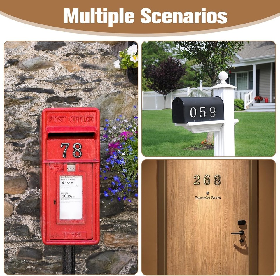 3D Mailbox Numbers for Outside , Gold Reflective Mailbox Numbers Self ...