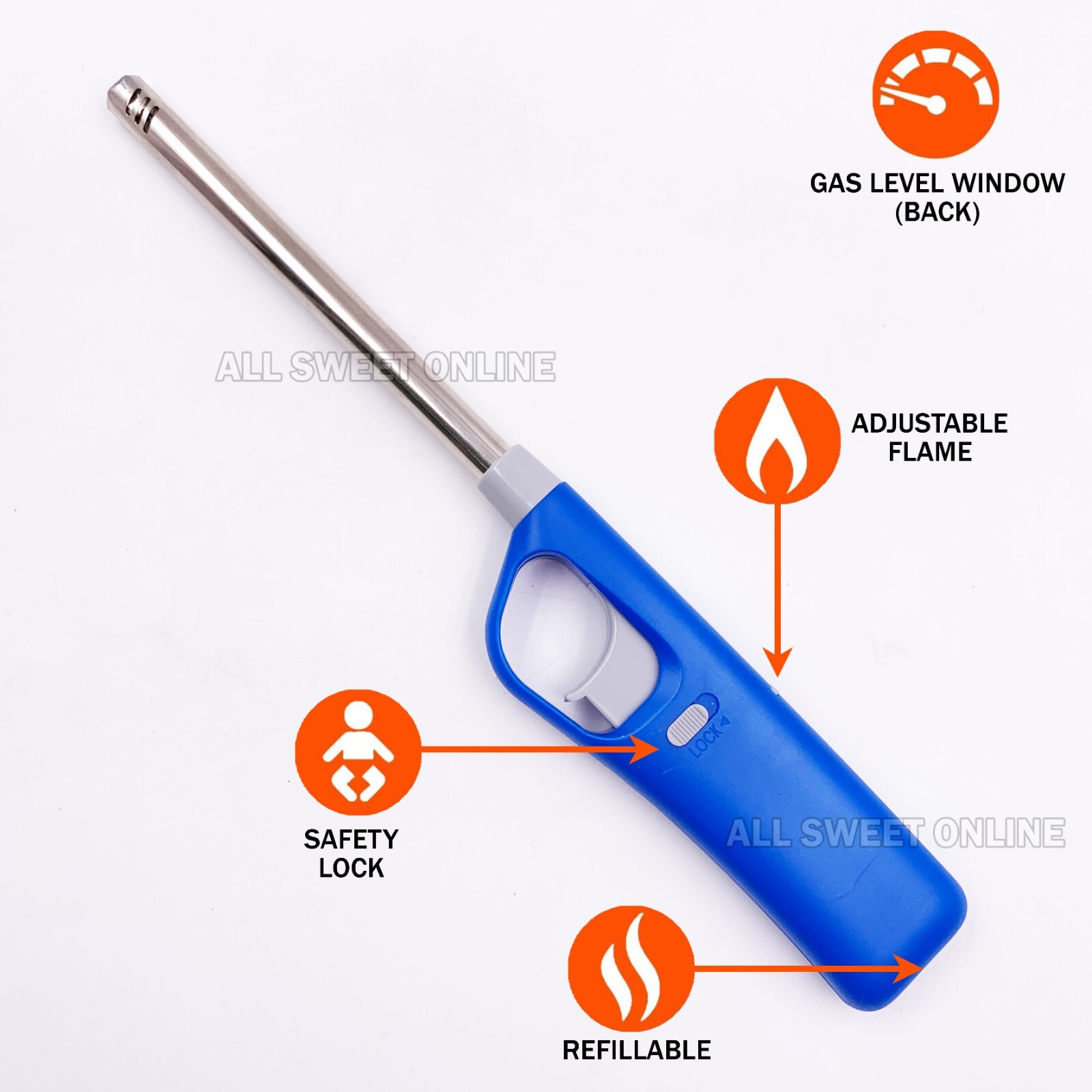Long Butane Gas Lighter Refillable Safety Lock Kitchen BBQ Fireplace ...