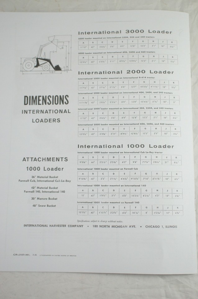 IH International 3000 Front End Loader Brochure Utility 504 606 340 460 ...