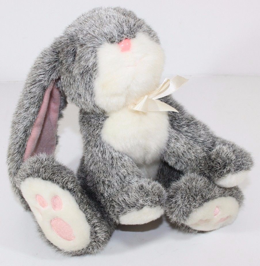 Bunny Rabbit Plush Russ Berrie Lop Ear Grey Pink Lovey Soft Cuddle Toy ...
