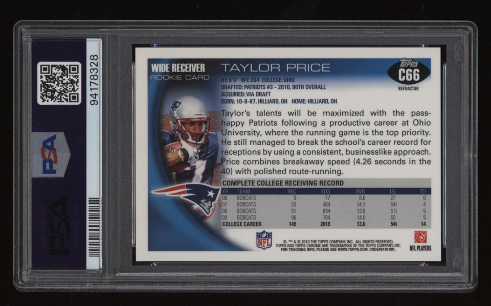 2010 Taylor Price PSA 9 Topps Chrome Football Refractor Rookie #C66 ...