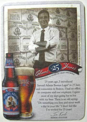 SAMUEL ADAMS CHEERS TO 25 YEARS Beer COASTER, Mat, Boston ...