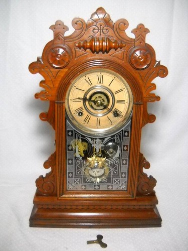 Wm.Gilbert Medea 8-Day Walnut Mantel Clock Great Pendulum & Door ...