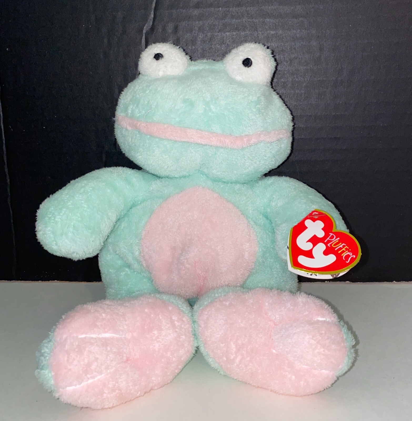 Ty Pluffies Grins the Frog 10" Beanbag Plush Stuffed Animal Toy 2002 w ...