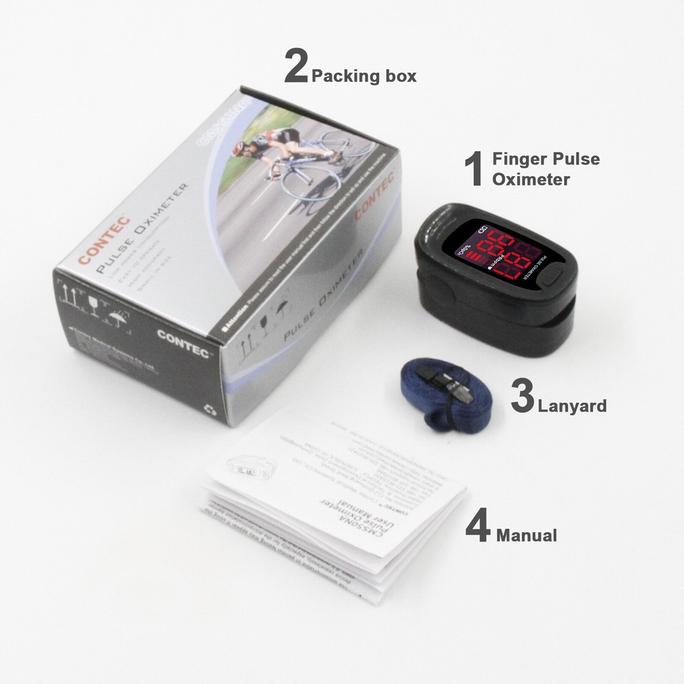 Fingertip Pulse Oximeter Finger Blood Oxygen SpO2 PR Heart Rate Monitor ...