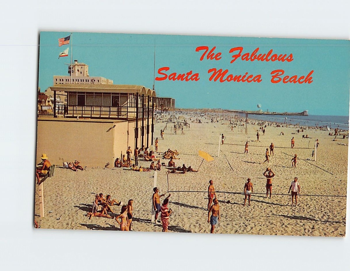 Santa Monica Beach Postcard Santa Monica California Beach Auto Hotel