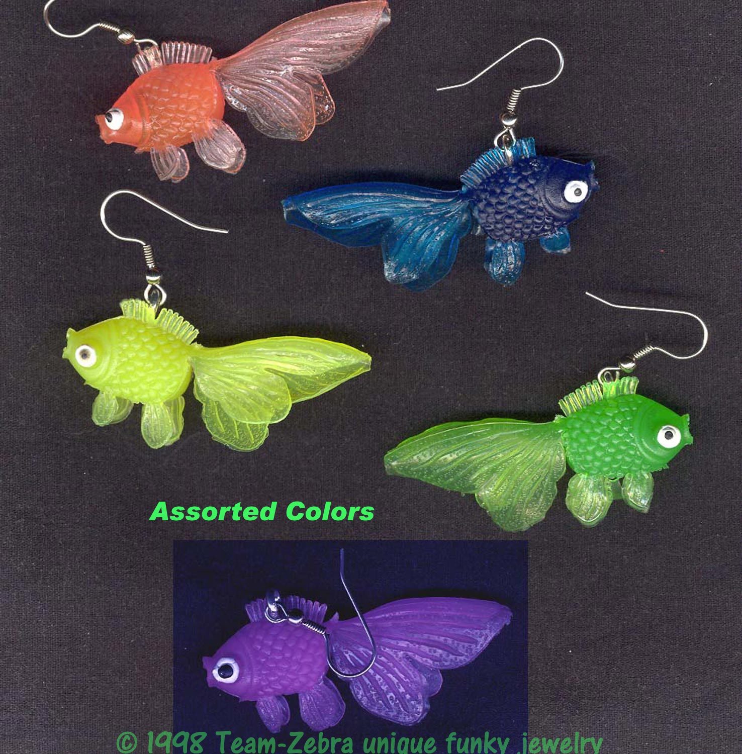 Funny NEON GUMMY GOLDFISH EARRINGS Fish Toy Novelty Luau Charm Funky ...