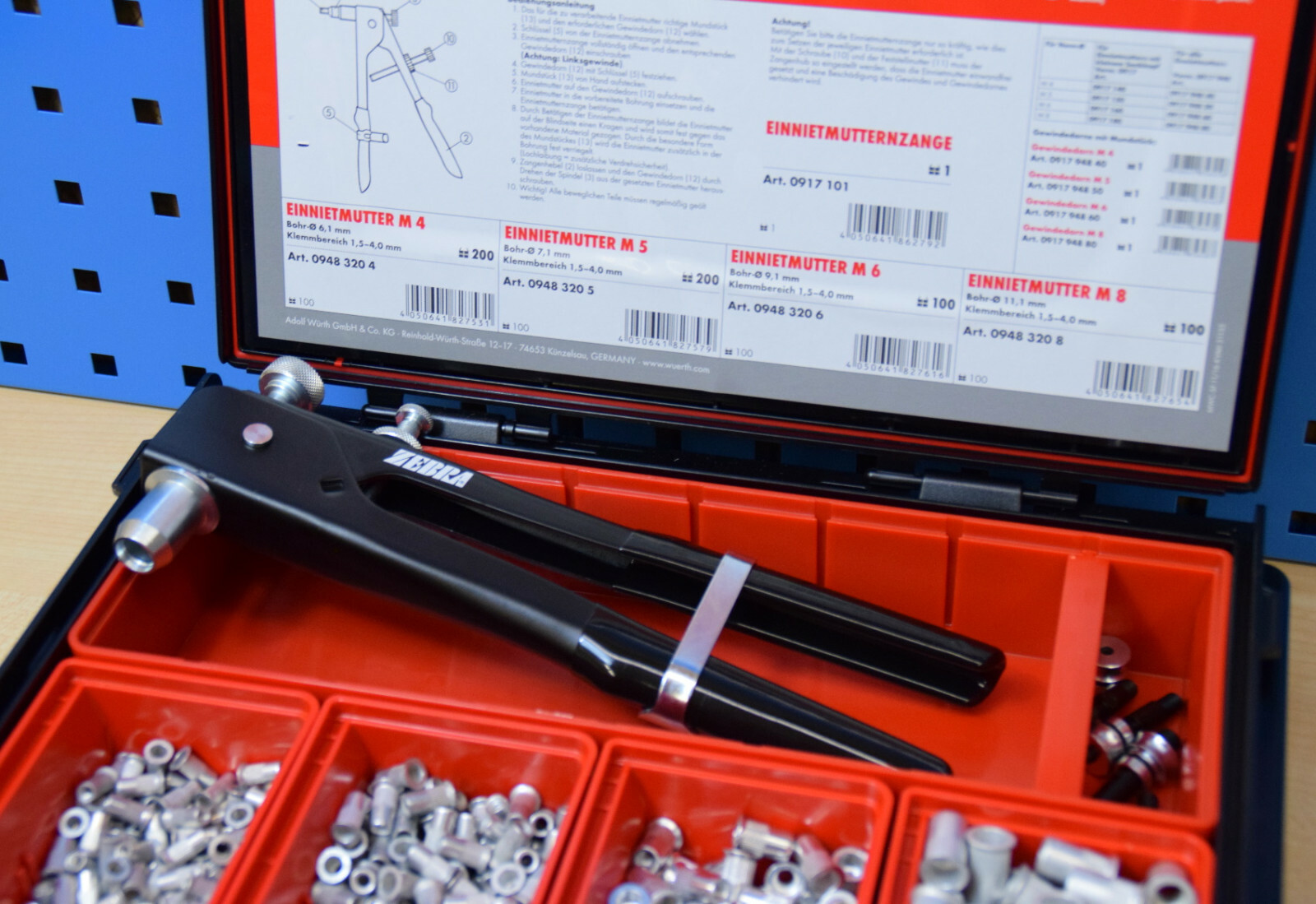 Würth Rivet Nuts Set Assortment System Case Pliers Rivet Nuts M4 M5 M6 ...
